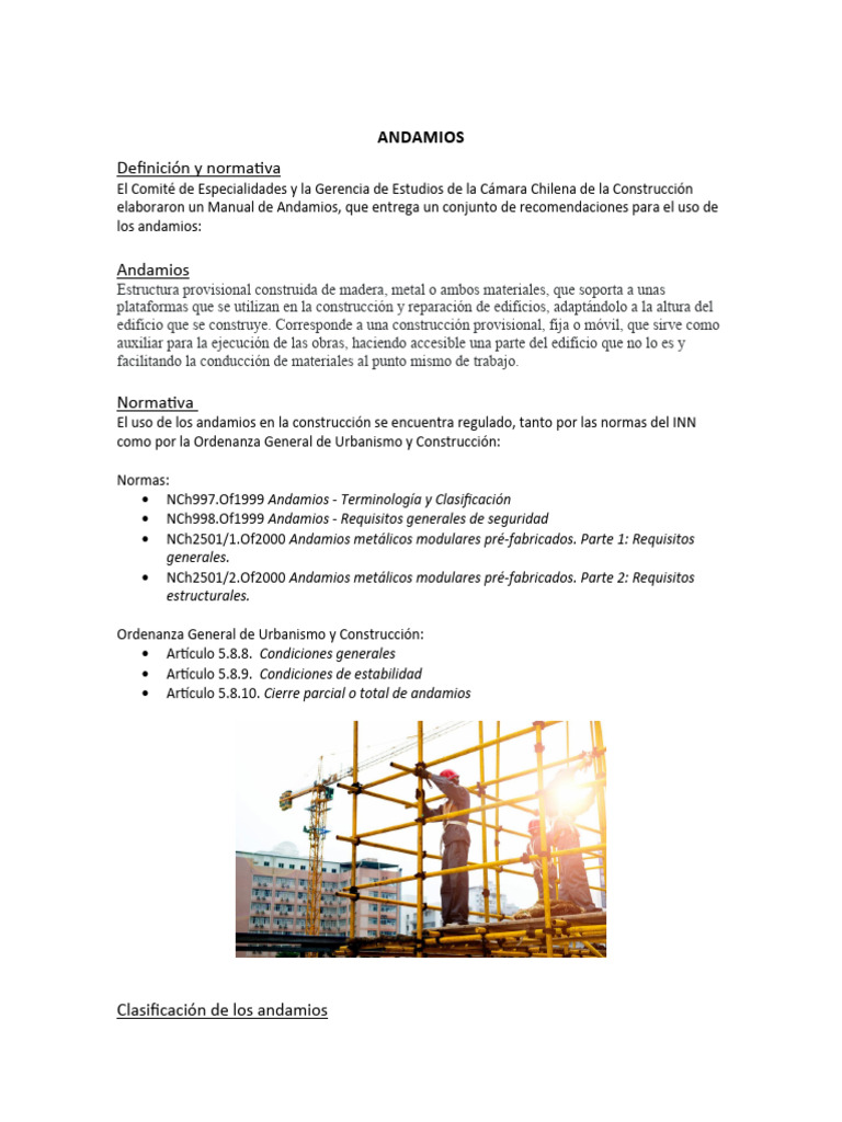 Normativa y Tipos de Andamios Chile | PDF