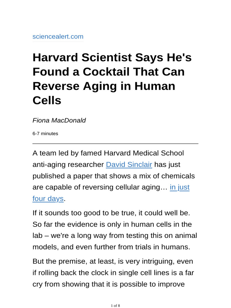 Harvard Scientist Says He's Found A Cocktail That Can Reverse Aging in ...