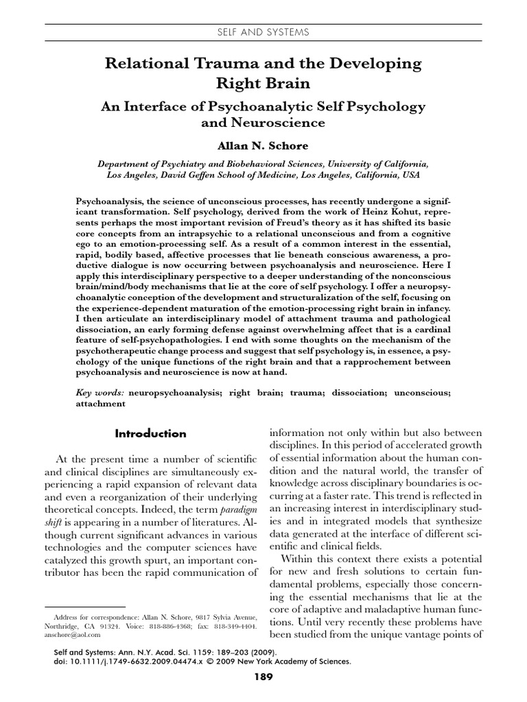 Relational Trauma and Right Brain Development | PDF | Psychoanalysis ...