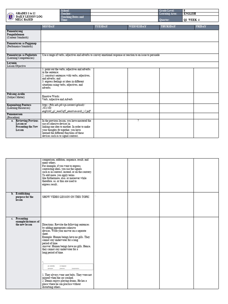 Melc DLL Eng 8 Week 4 Q1 Done | PDF