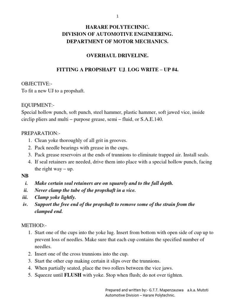 Replacing UJ Log | PDF