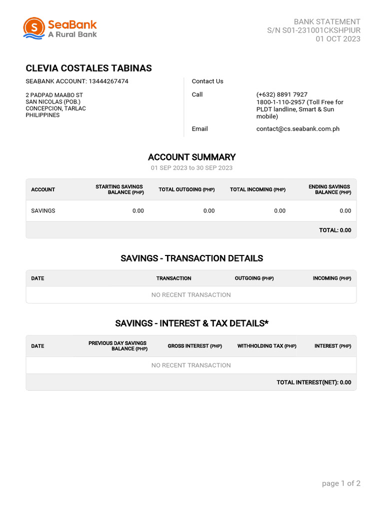 Seabank Statement 20231011 | PDF