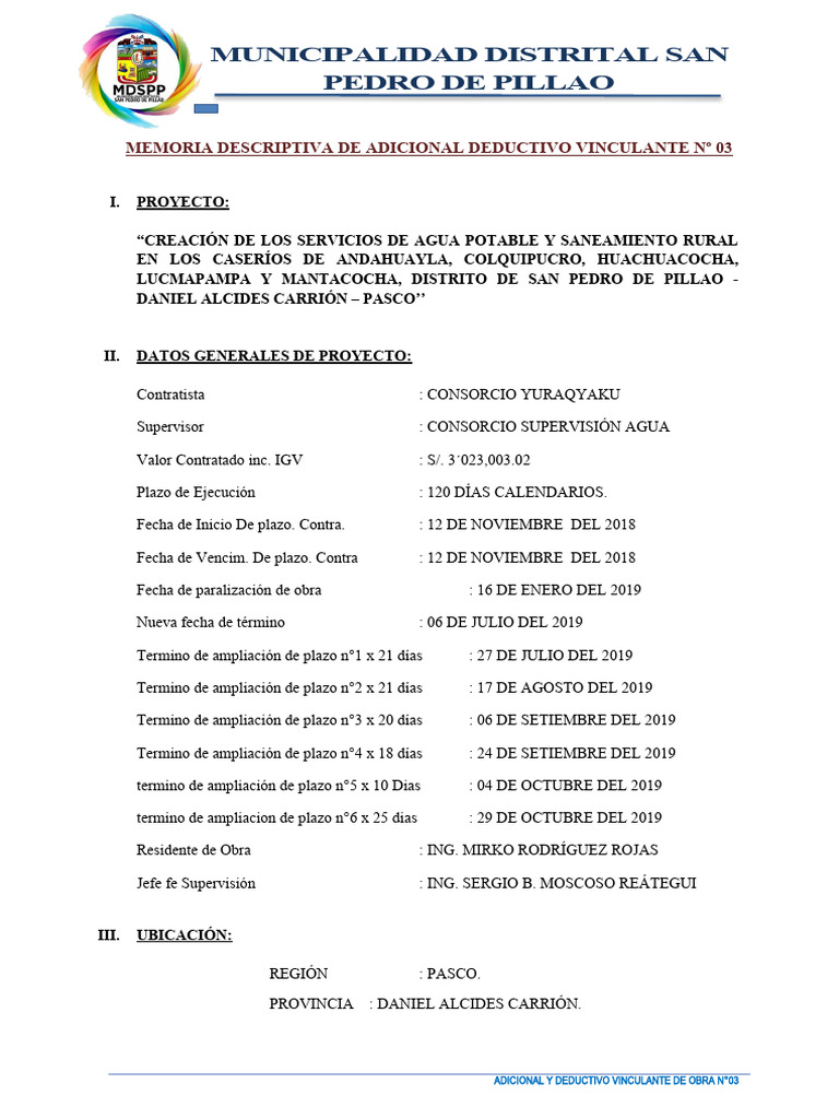 Memoria Descriptiva | PDF | Tubería (transporte de fluidos) | Hormigón