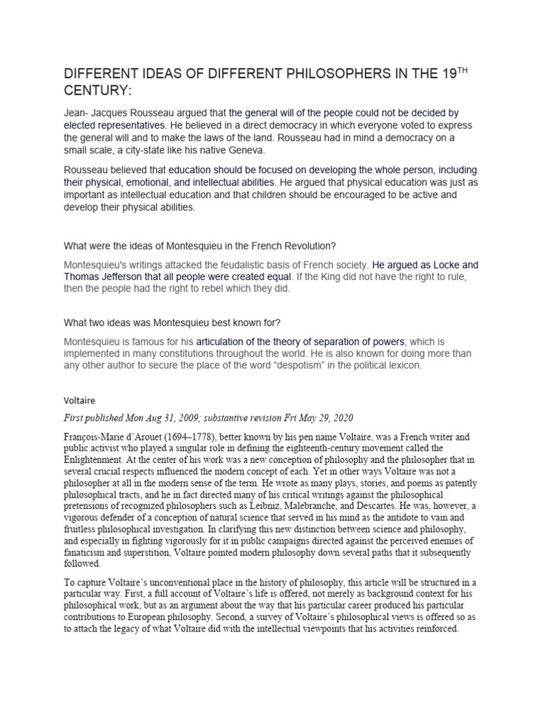 Different Ideas of Different Philosophers in The 19TH Century | PDF ...
