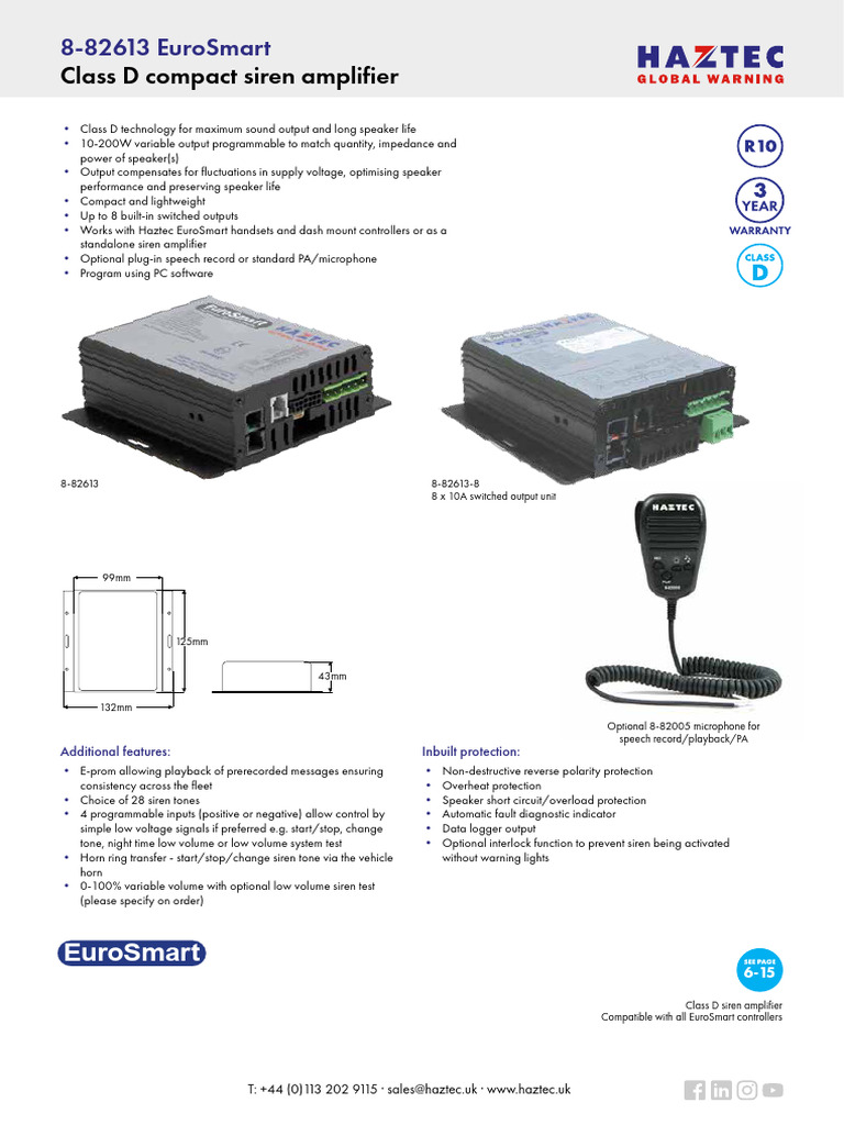 Haztec-8-82613-EuroSmart-CLASS D-Compact-Siren-Amplifier-06-23 | PDF