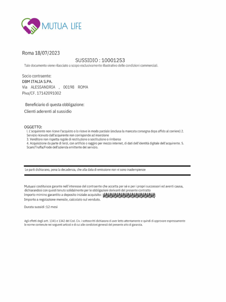 Contratto DBM - Mutua Life PDF | PDF