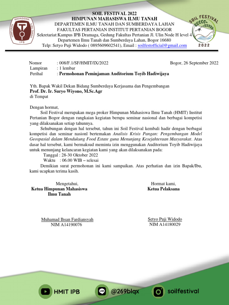 008 - Surat Peminjaman Auditorium Toyib Hadiwijaya - SF 2022 | PDF