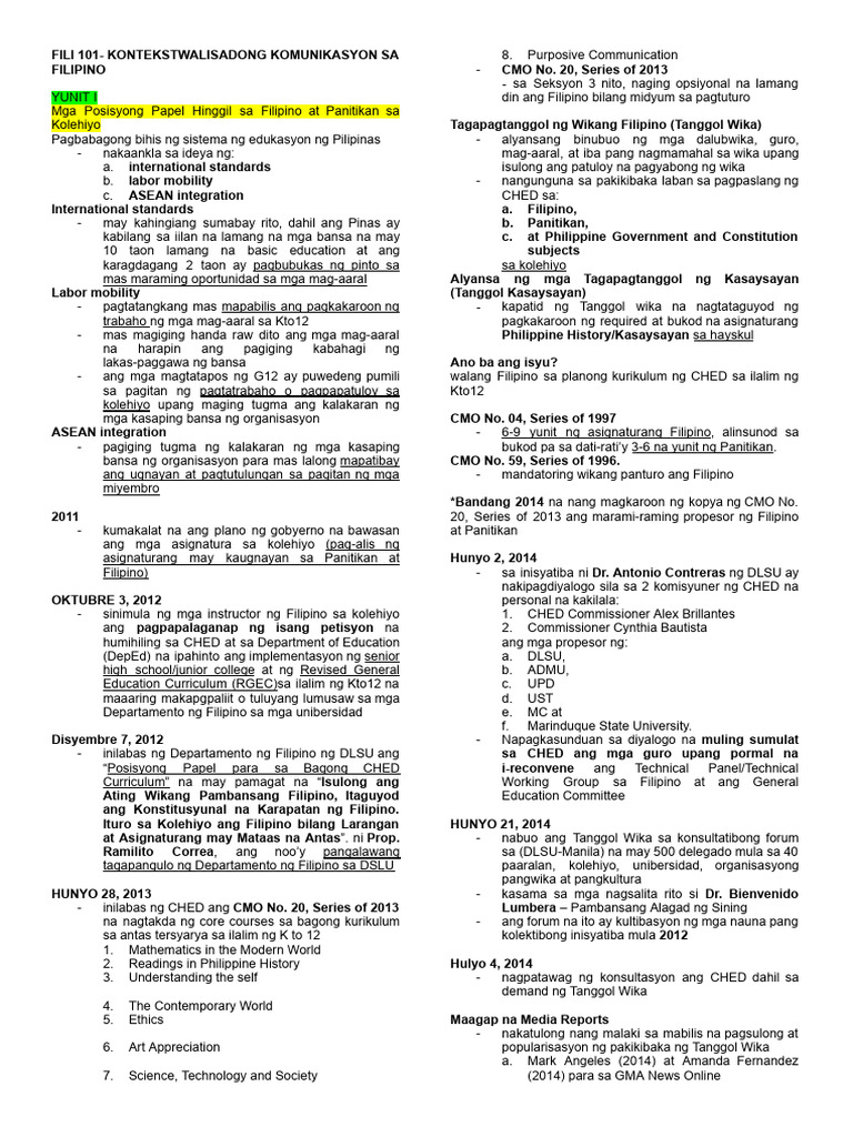 FILI 101 - Midterm Reviewer | PDF