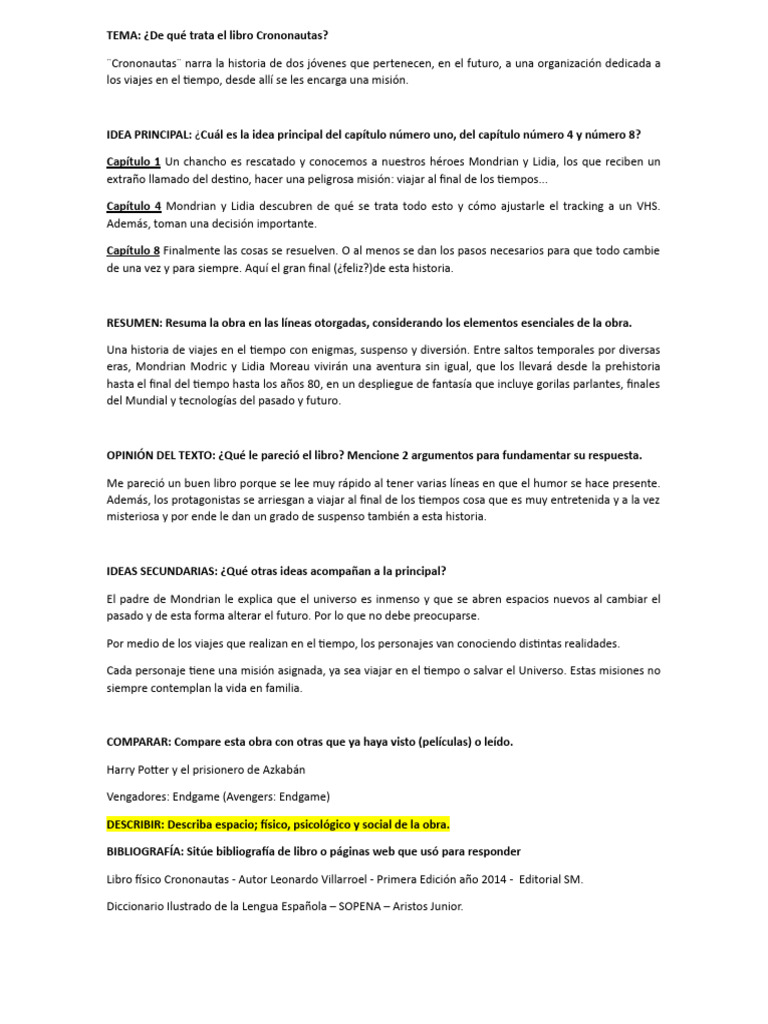 Resumen del libro Crononautas | PDF