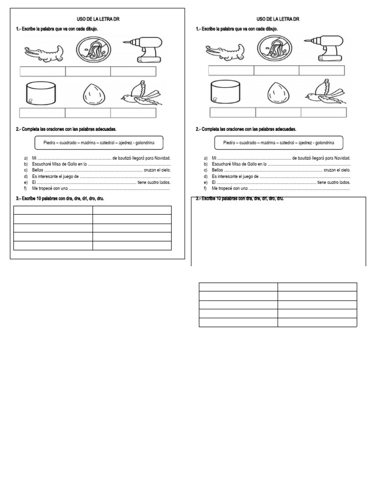 Actividades para el Uso de la Letra DR | PDF | Hogar, jardinería y ...