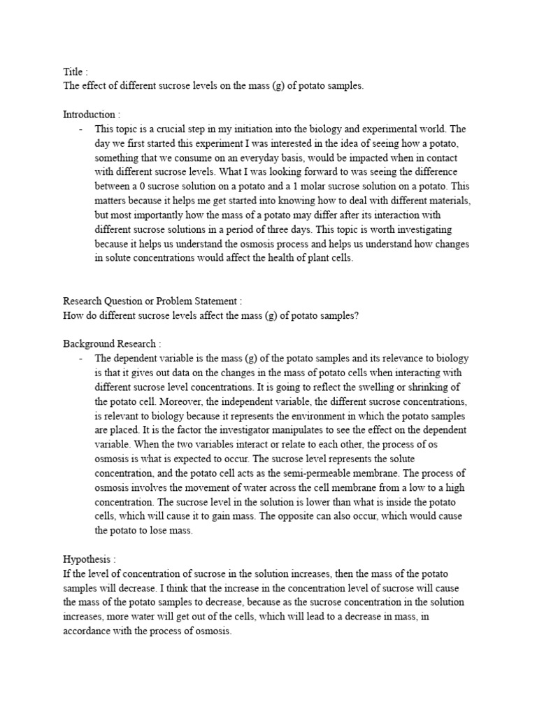Potato Osmosis Lab Report | PDF | Osmosis | Experiment