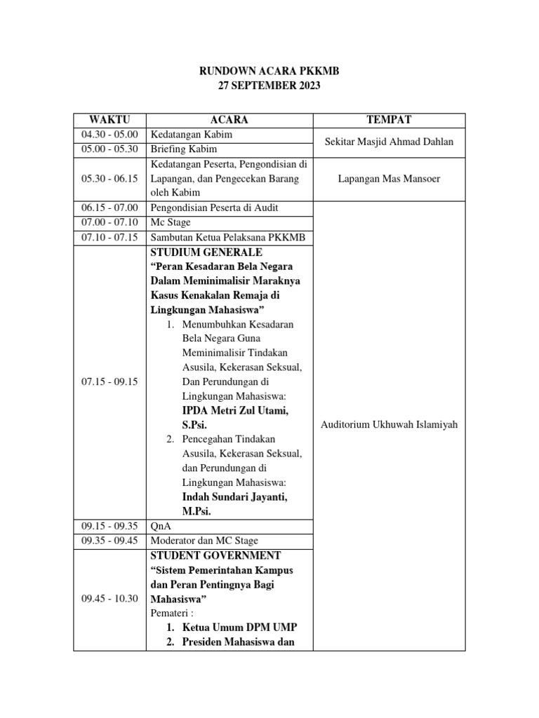 Rundown Day 2 PKKMB Pandhega 2023 - Kabim | PDF