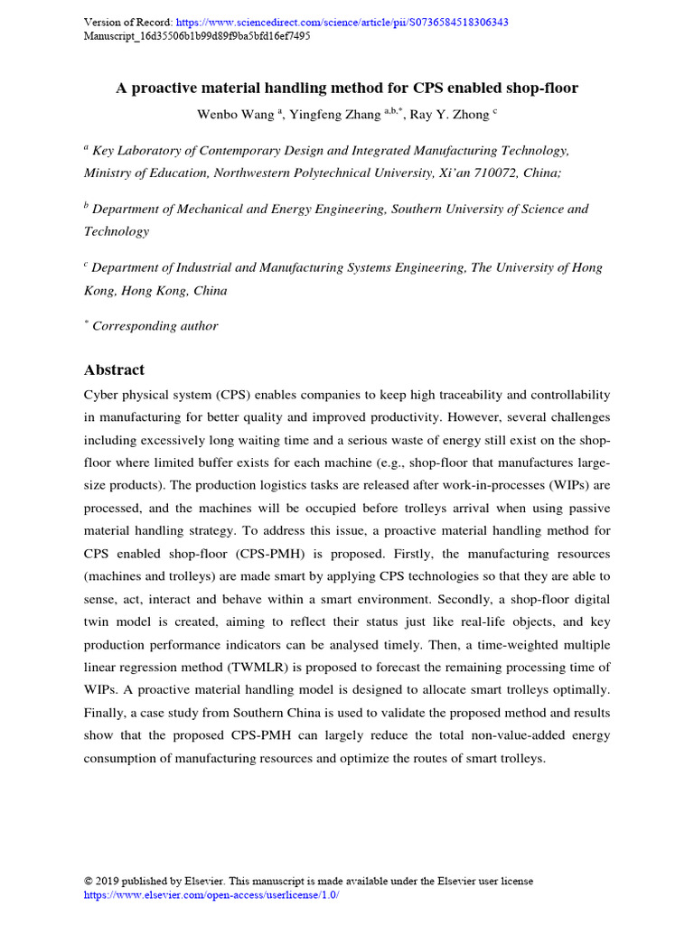 A Proactive Material Handling Method For CPS Enabled Shop-Floor | PDF ...