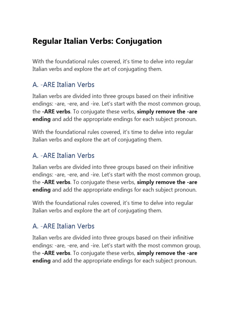 Regular Italian Verbs Conjugation | PDF | Grammatical Conjugation ...