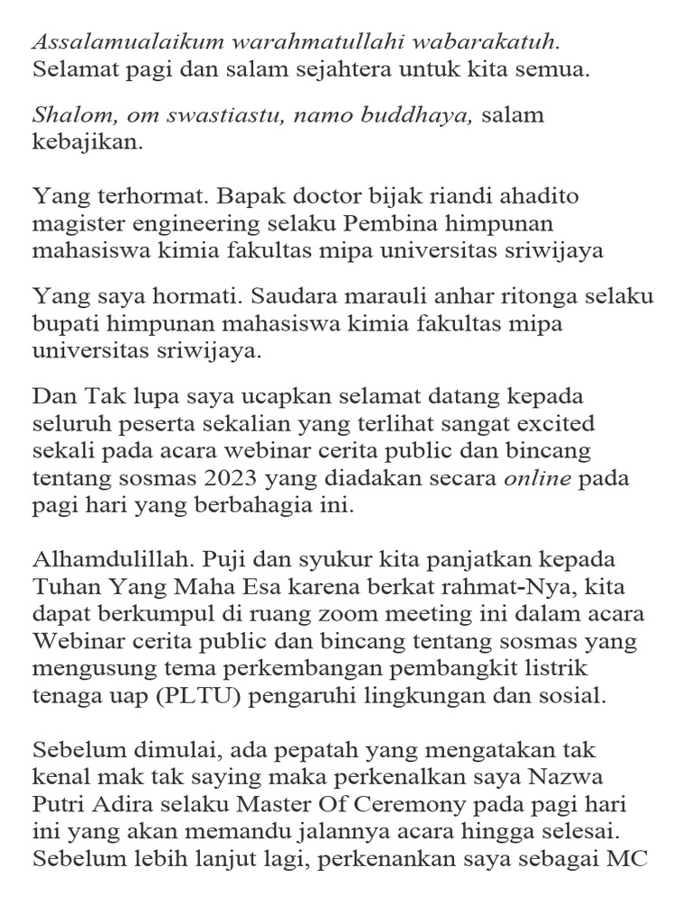 Teks Mc Webinar Himaki | PDF