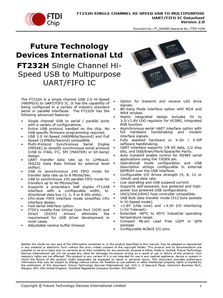 DS FT232H | PDF | Usb | Input/Output