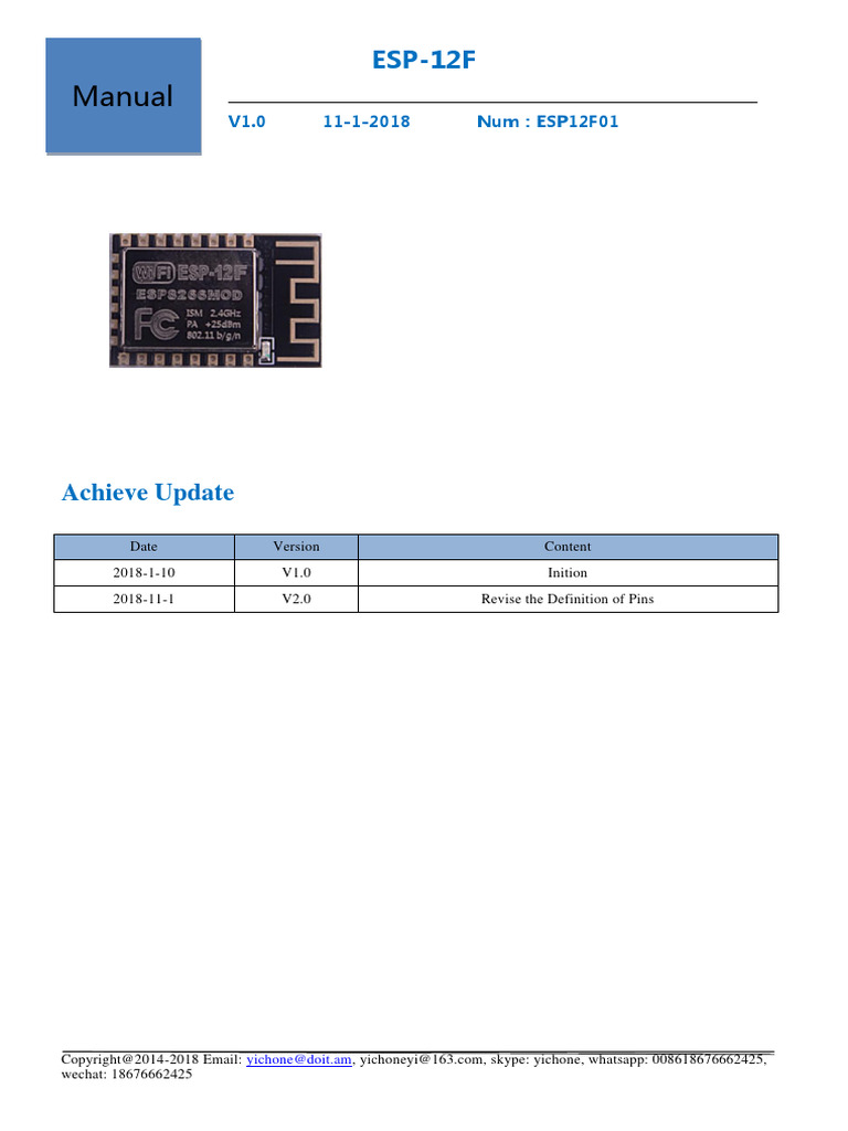ESP8266-12F Doc | PDF | Microcontroller | Electronics