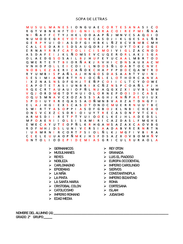 Sopa de Letras Edad Media | PDF