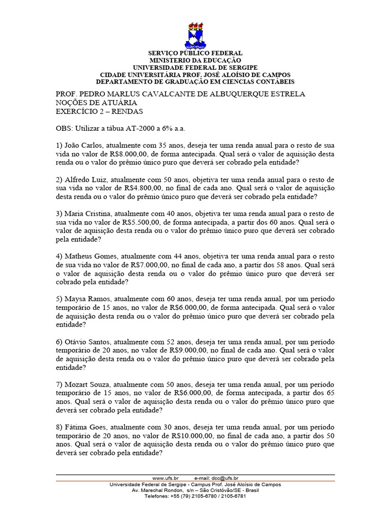 Exercício 2 - Rendas | PDF