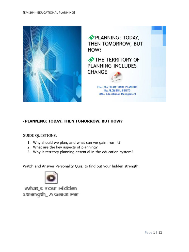 Planning Today, Then Tomorrow, But How and Territory of Planning ...