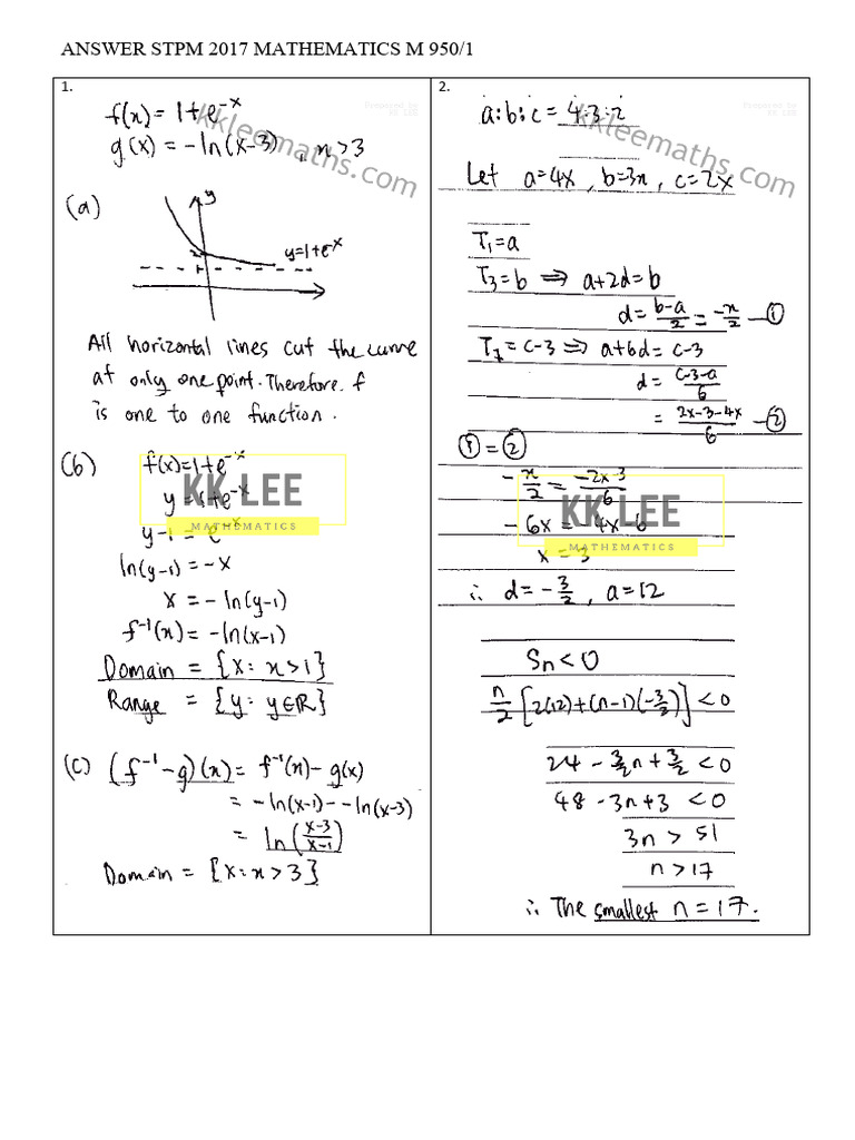 STPM 2017 Mathematics M 950/1 Answers | PDF