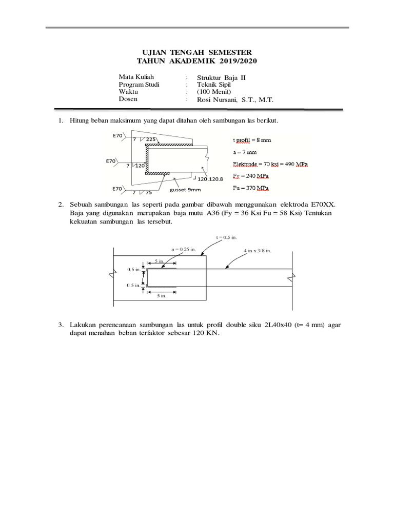UTS - Teknik Sipil - Struktur Baja II | PDF