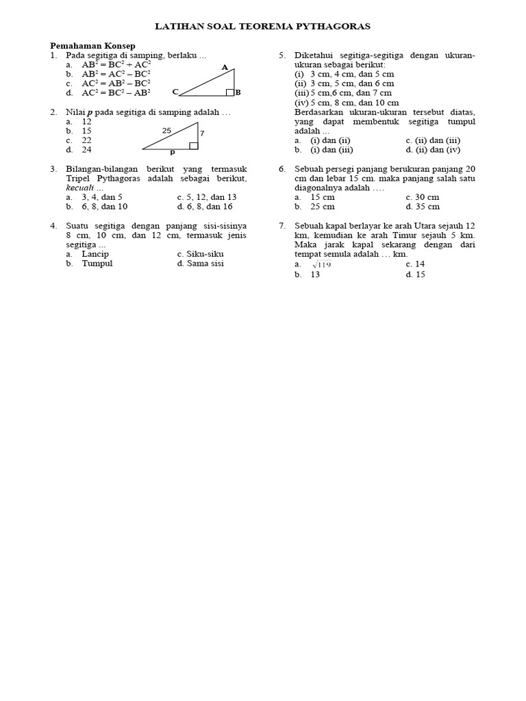 Latihan Soal Pythagoras Kelas 8 | PDF