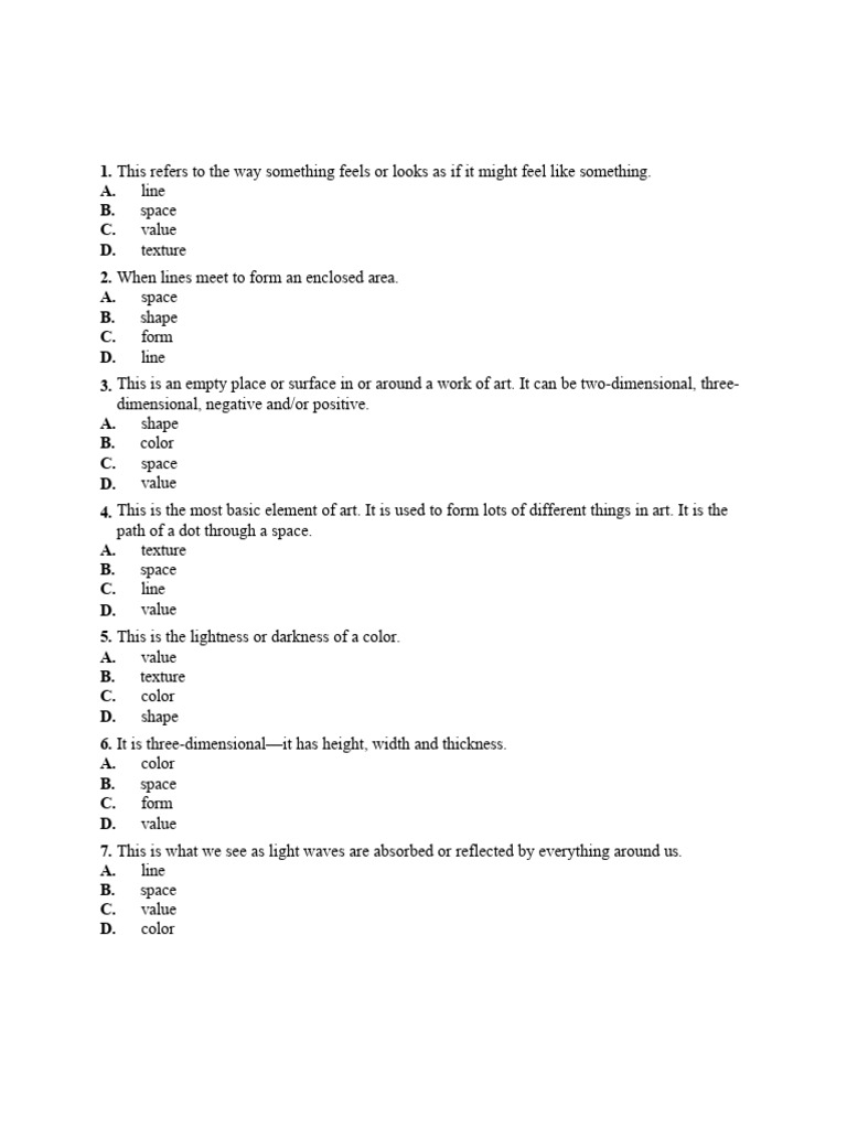 Elements of Art Quiz | PDF