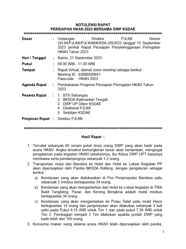 Notulensi Rapat DWP - HKAN | PDF