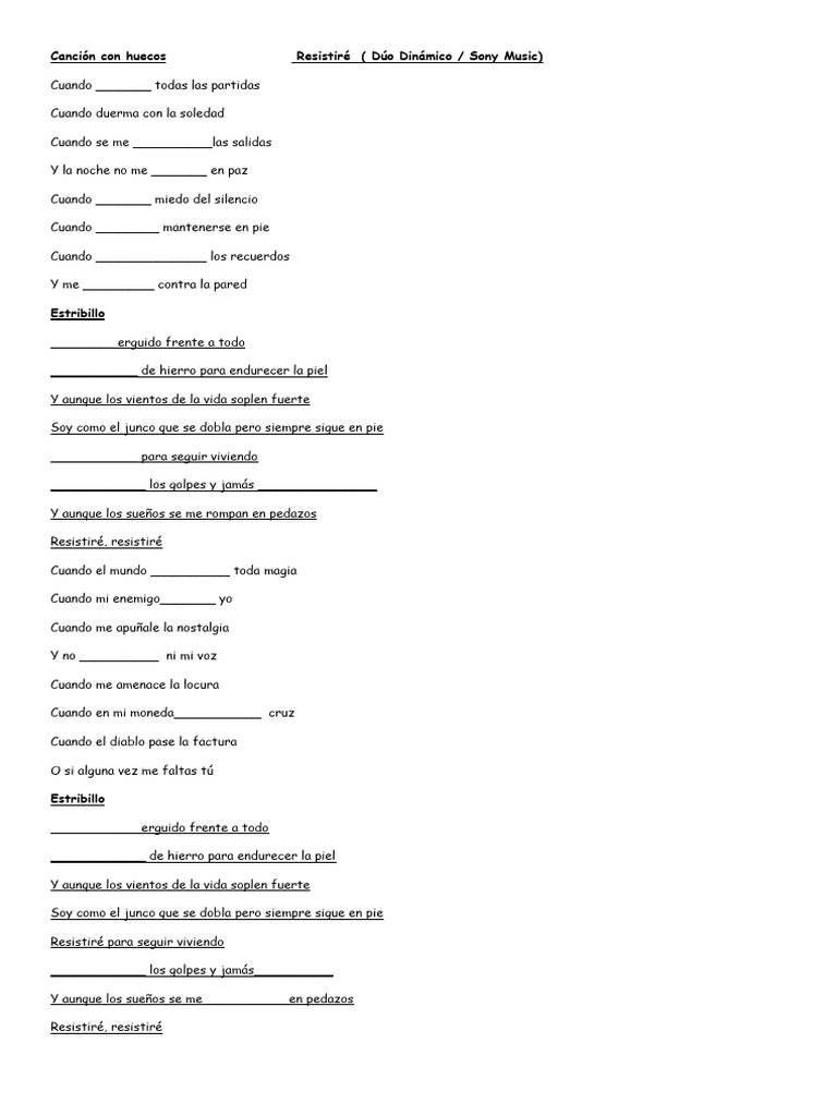 Canción Con Huecos Resistiré | PDF