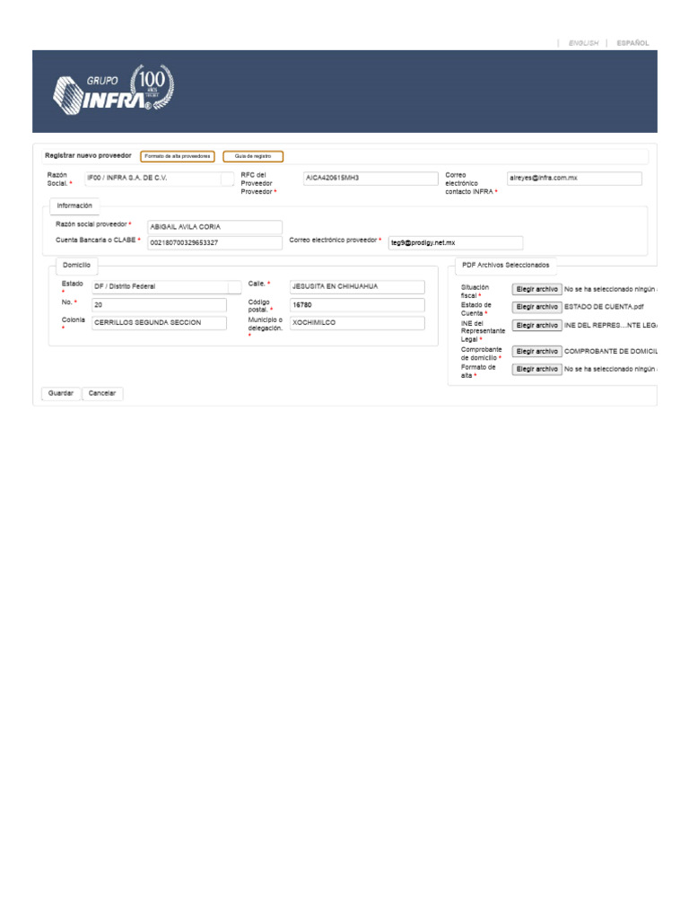 01 Llenado Alta Portal Infra | PDF