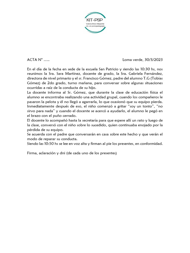 EJERCICIOS: redacción de actas escolares | PDF