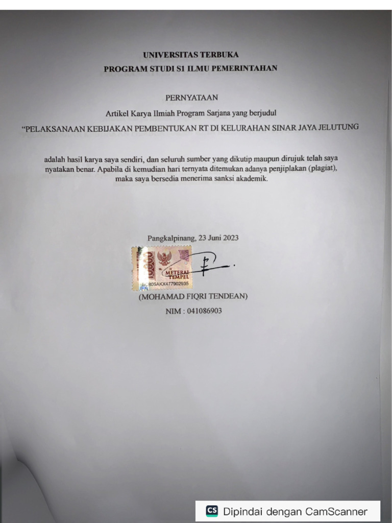 Surat Pernyataan UT | PDF