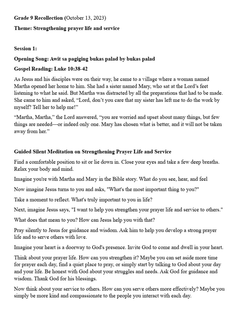 Grade 9 Recollection Hagonoy | PDF | Prayer | Jesus