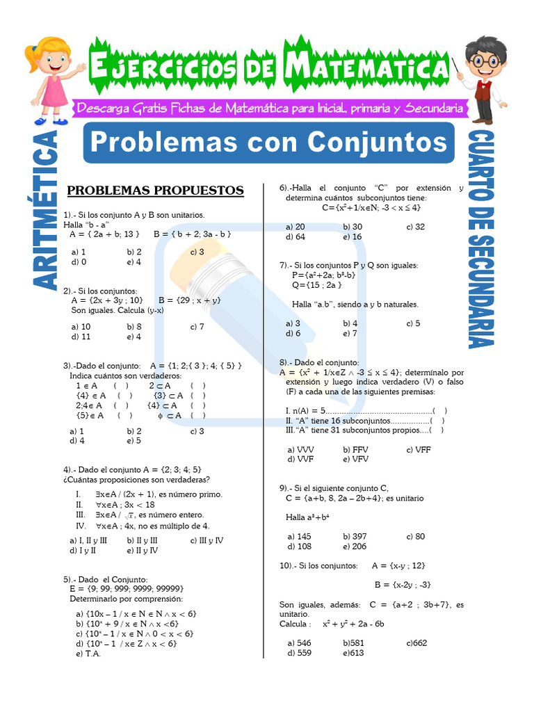 Problemas Con Conjuntos para Cuarto de Secundaria | PDF | Matemáticas | Lógica matemática