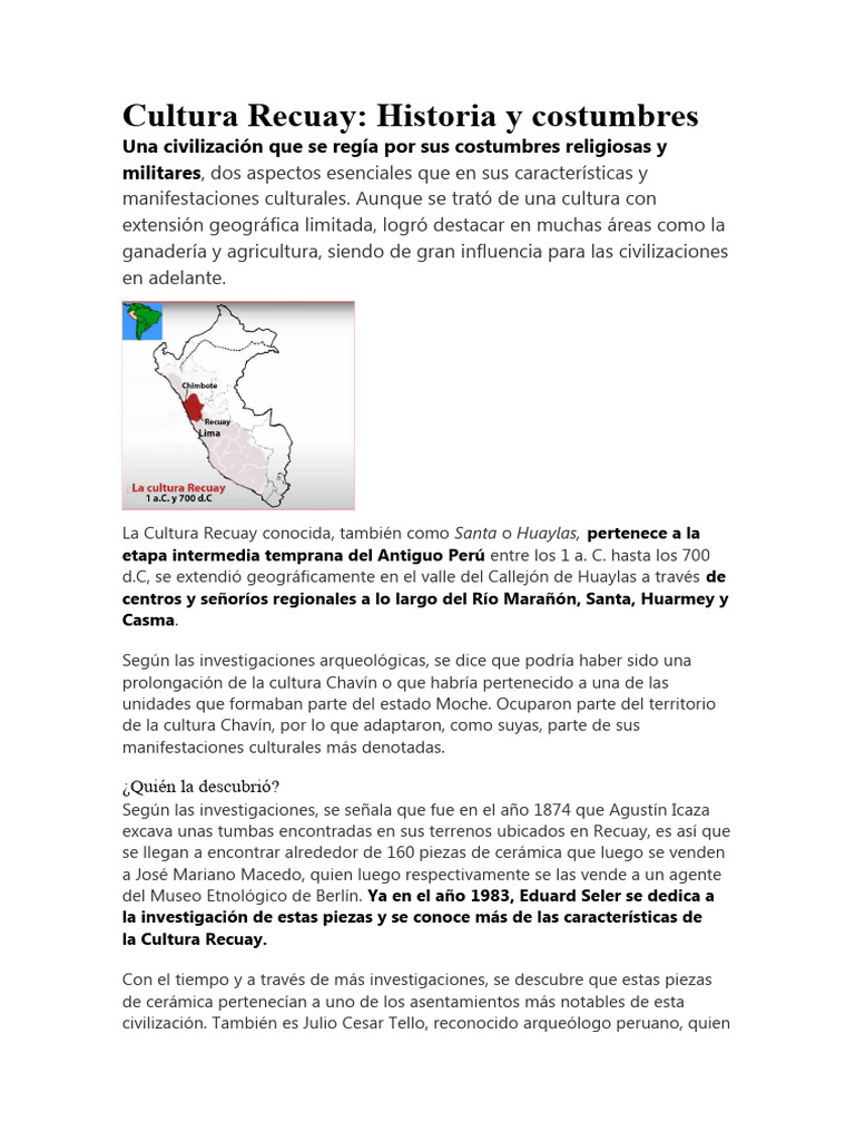 Cultura Recuay PRIMERO | PDF | Historia