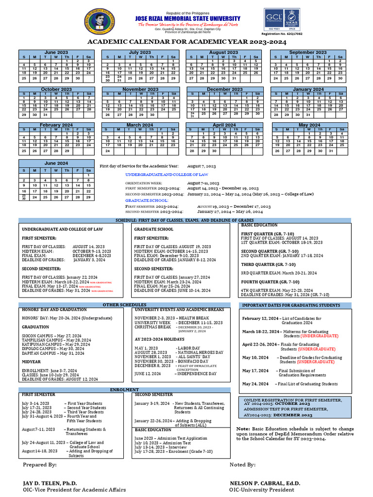 JRMSU Academic Calendar AY 2023 2024 | PDF