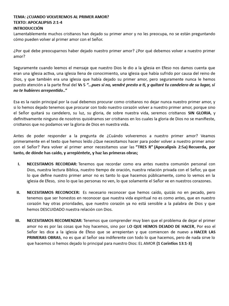 ¿Cuando Volveremos Al Primer Amor? | PDF | Amor | Creencia religiosa y doctrina