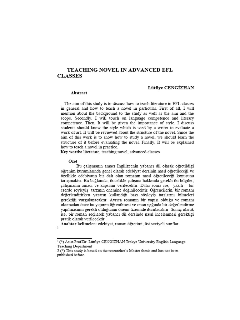 Teaching Novel in Advanced ELT Classes | PDF