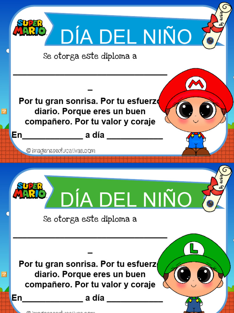 ?diplomas Dia Del Niño Super Mario Bros | PDF