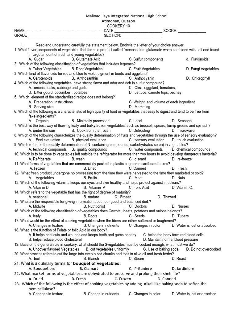 Cookery 10 2ND Quarter Revised 2022-2023 | PDF | Vegetables | Cooking