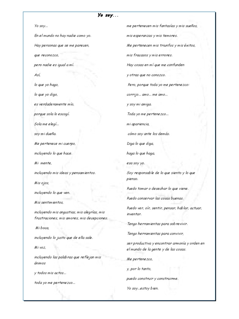 Poema "YO SOY" de Virginia Satir (solo lectura)