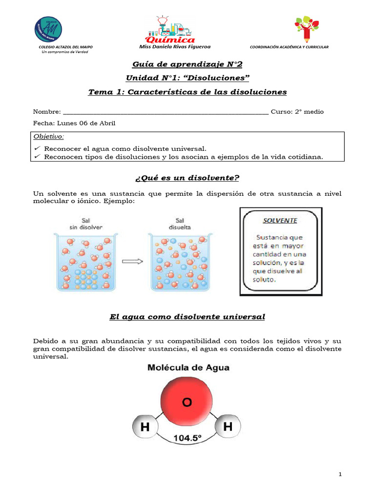 4uto4guía N°2 Disoluciones Clase 2 2° Medio | PDF