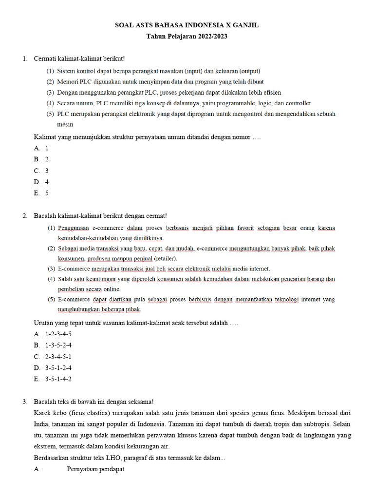 Soal Asts Ganjil Sept 2023 | PDF