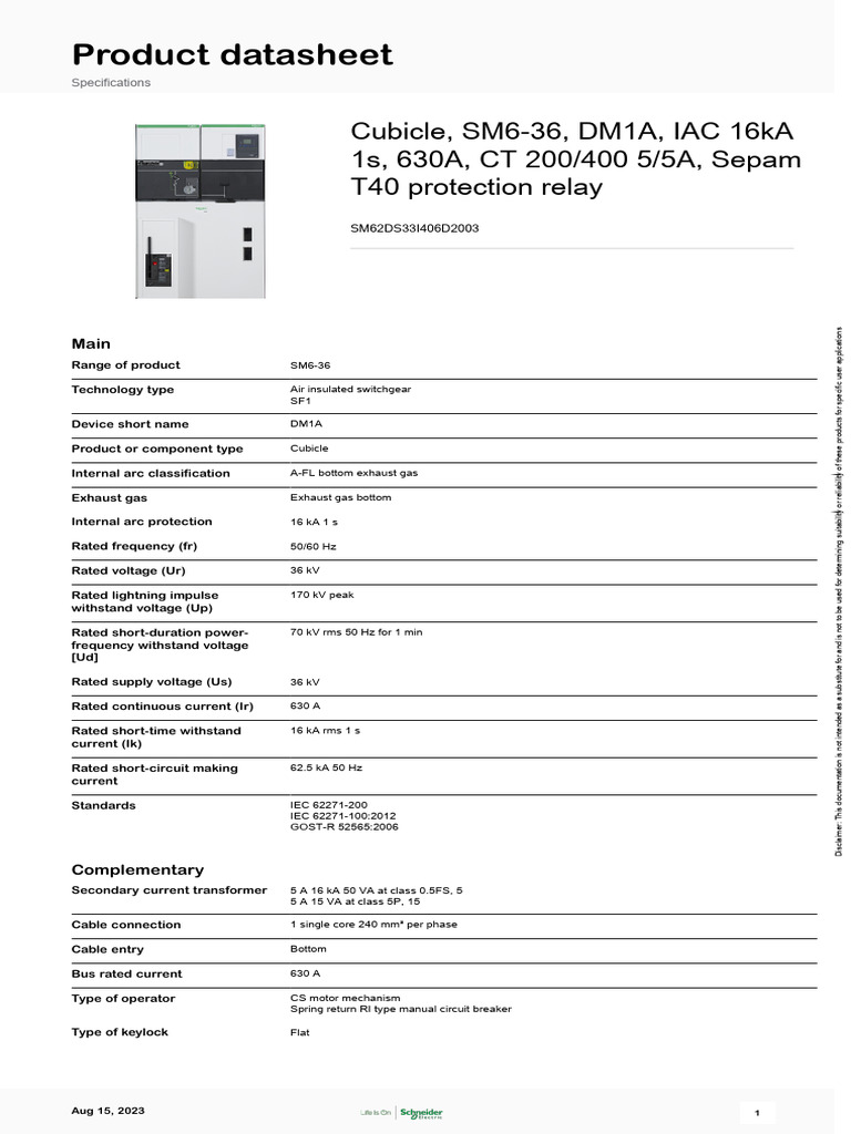 SM6-36 Cubicle Specifications 36kV | PDF