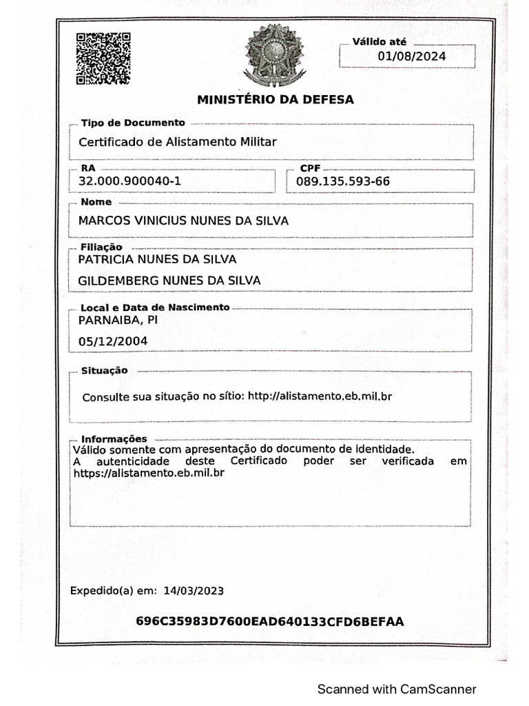 Certificado de Alistamento Militar | PDF