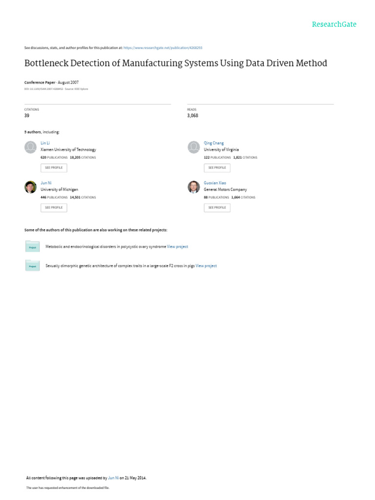 Bottleneck Detection of Manufacturing Systems Using Data Driven Method ... Bottleneck Detection of Manufacturing Systems Using Data Driven Method ...