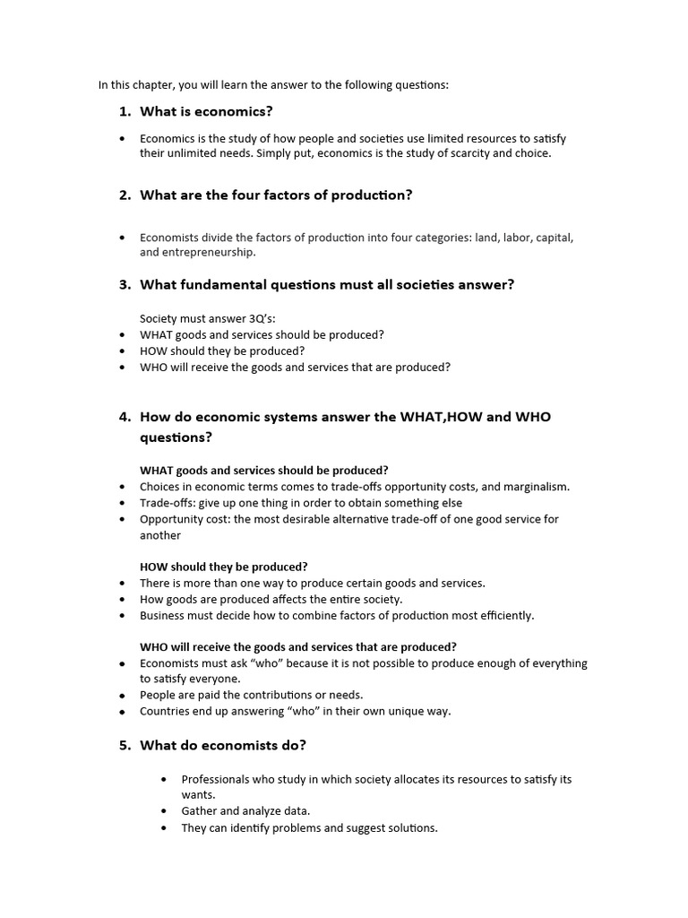 Economics- The Basic Questions | PDF