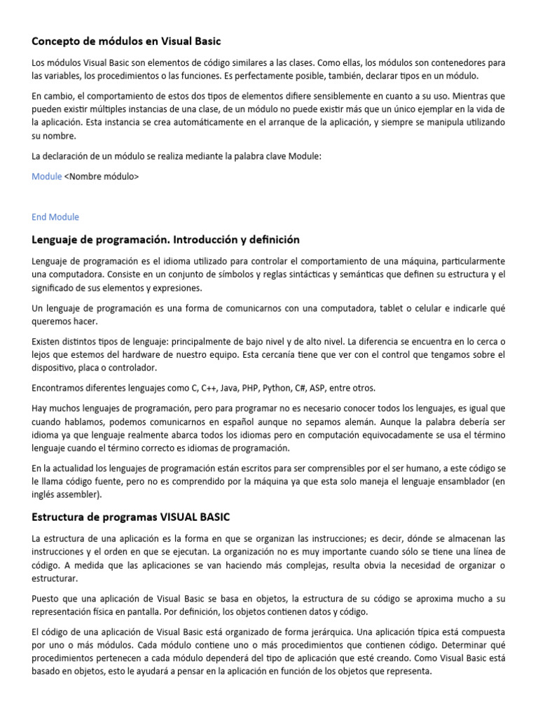 Concepto de Módulos en Visual Basic | PDF | Lenguaje de programación ...