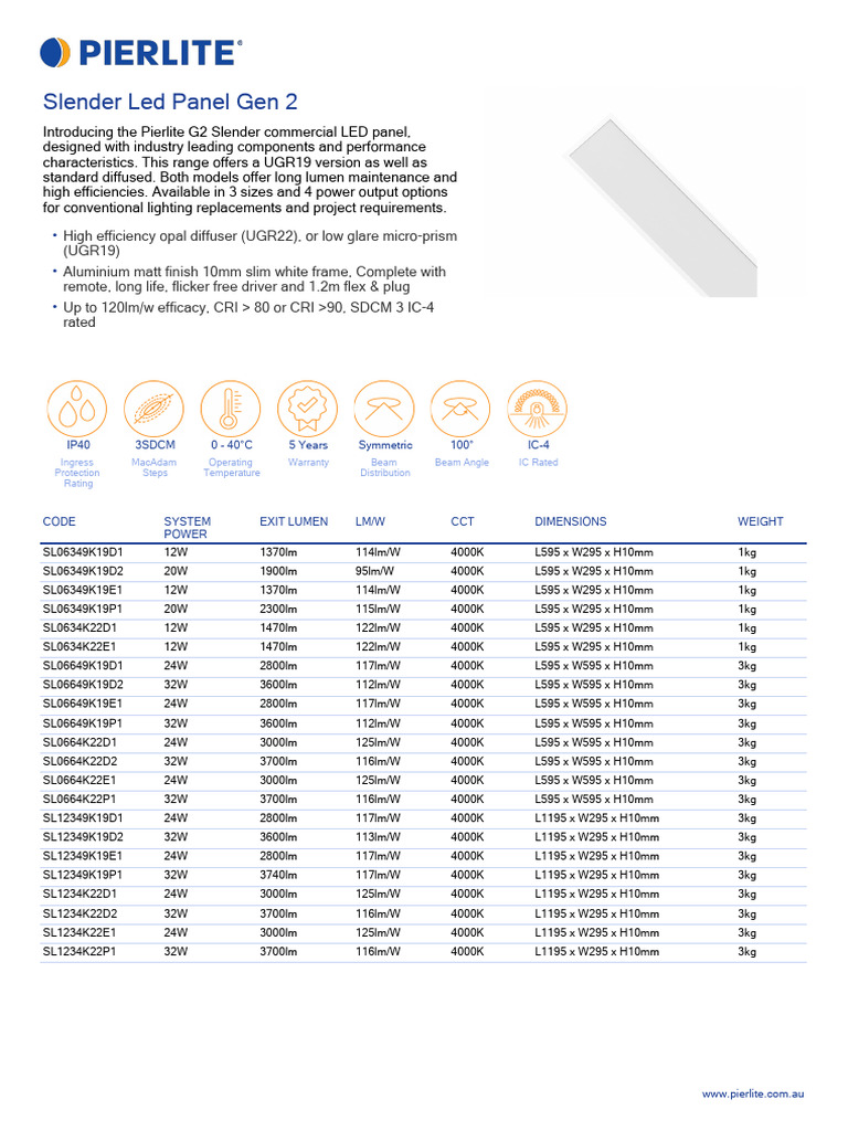 Pierlite-Slender Led Panel Gen 2 | PDF